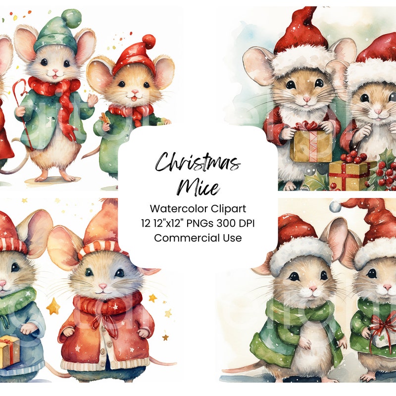 Christmas Mouse Clipart - Etsy