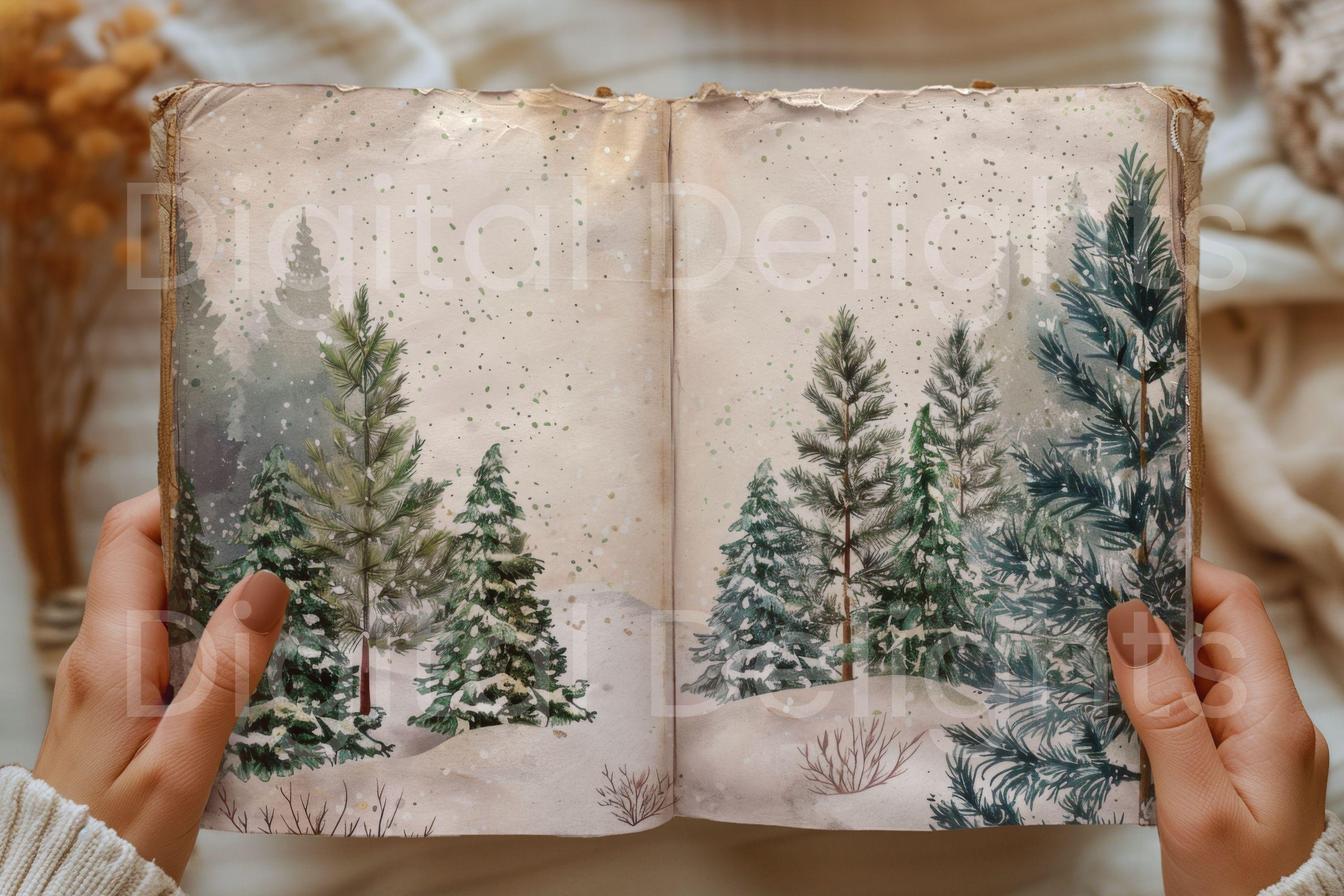 Dreamy Winter Pines Junk Journal Pages: Snowy Forest Backgrounds ...