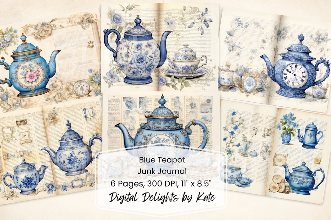 Blue Teapot Junk Journal Kit: Vintage Tea Party Ephemera (digital ...