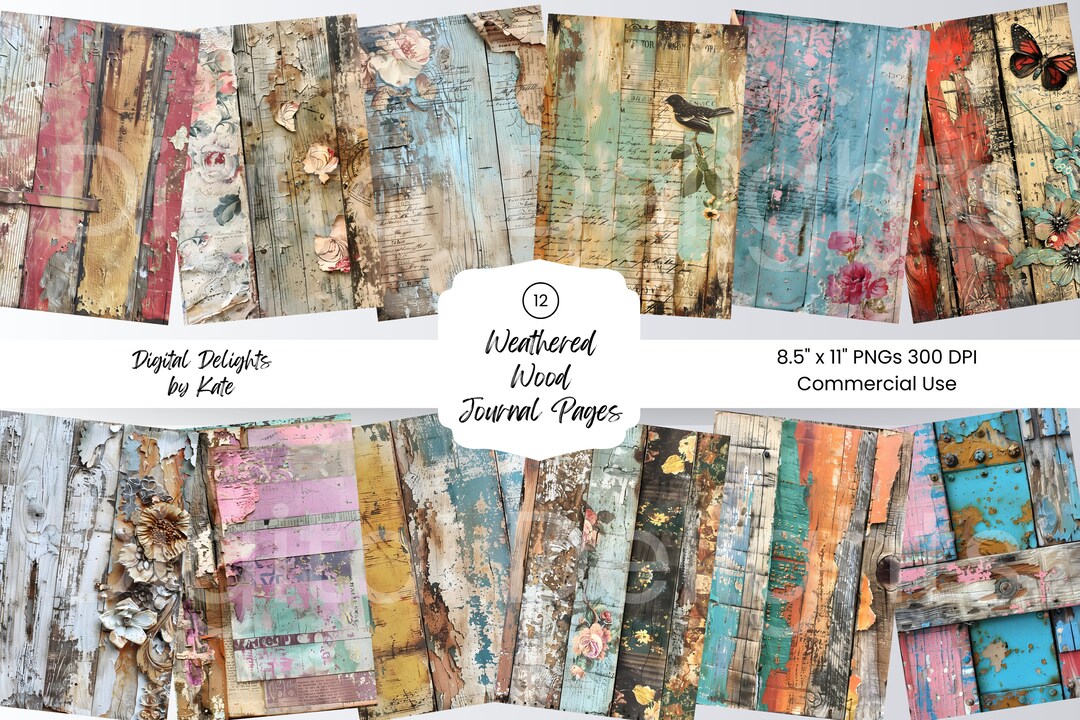 Weathered Wood Junk Journal Pages Rustic Style Shabby Digital Paper ...