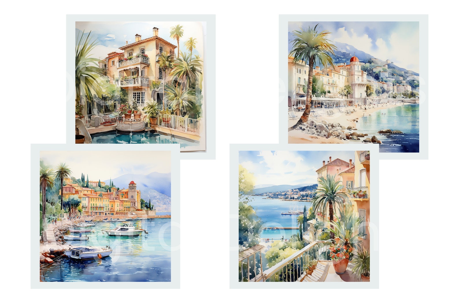 French Riviera Watercolor Clipart: Europe Scenery (digital Download) - Etsy