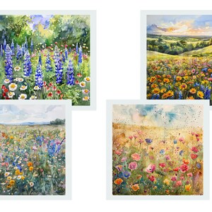 Field of Wildflowers Meadow Clipart Watercolor Meadow Wedding Design ...