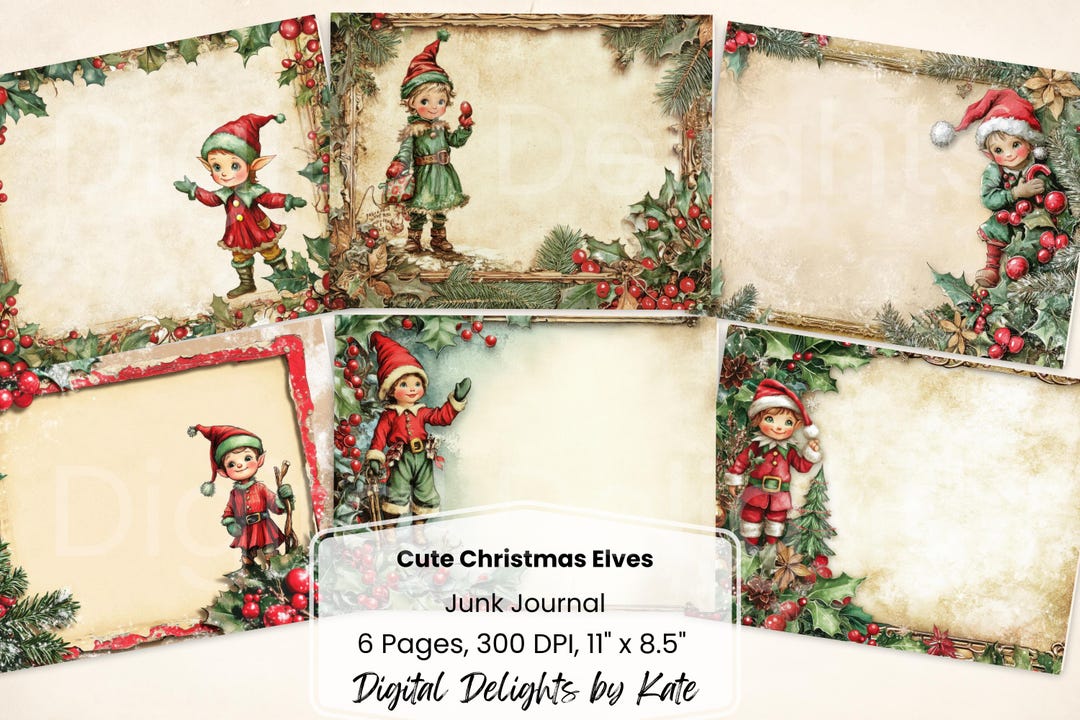 Cute Christmas Elf Junk Journal Pages, Festive DIY Craft Supplies ...