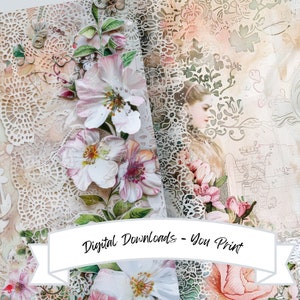 Floral Lace Junk Journal Kit Printable Pages Vintage Inspired Scrapbook ...