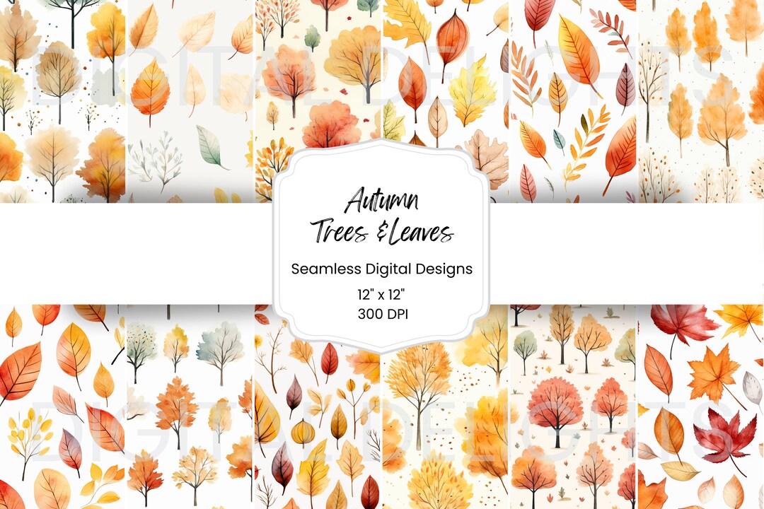 Autumn Trees Leaves Digital Paper: Seamless Fall Patterns (PNG) - Etsy