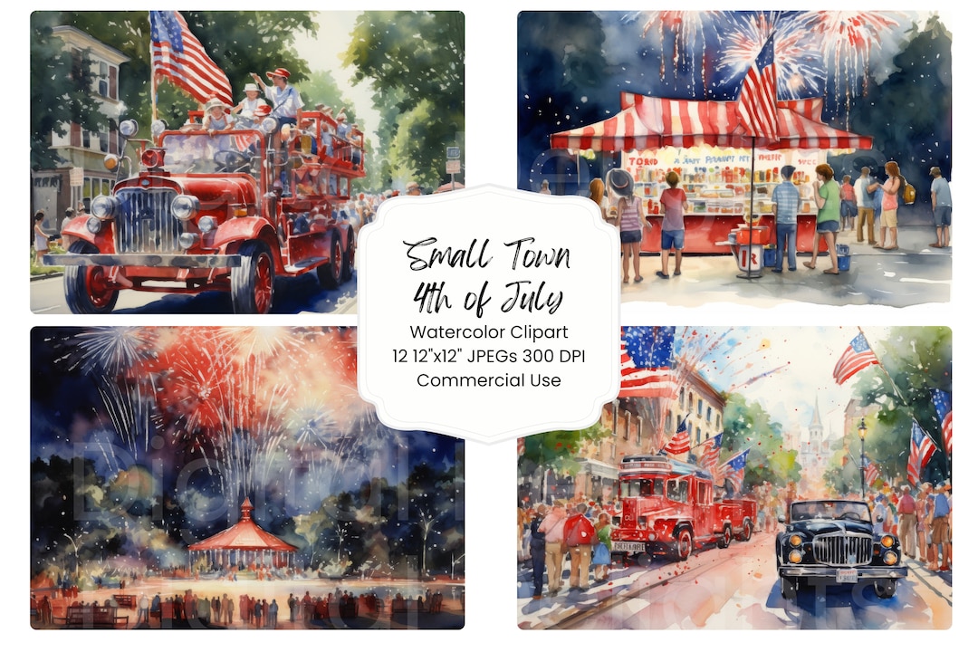 4th of July Watercolor Clipart: Small Town Scenes (digital Paper) - Etsy