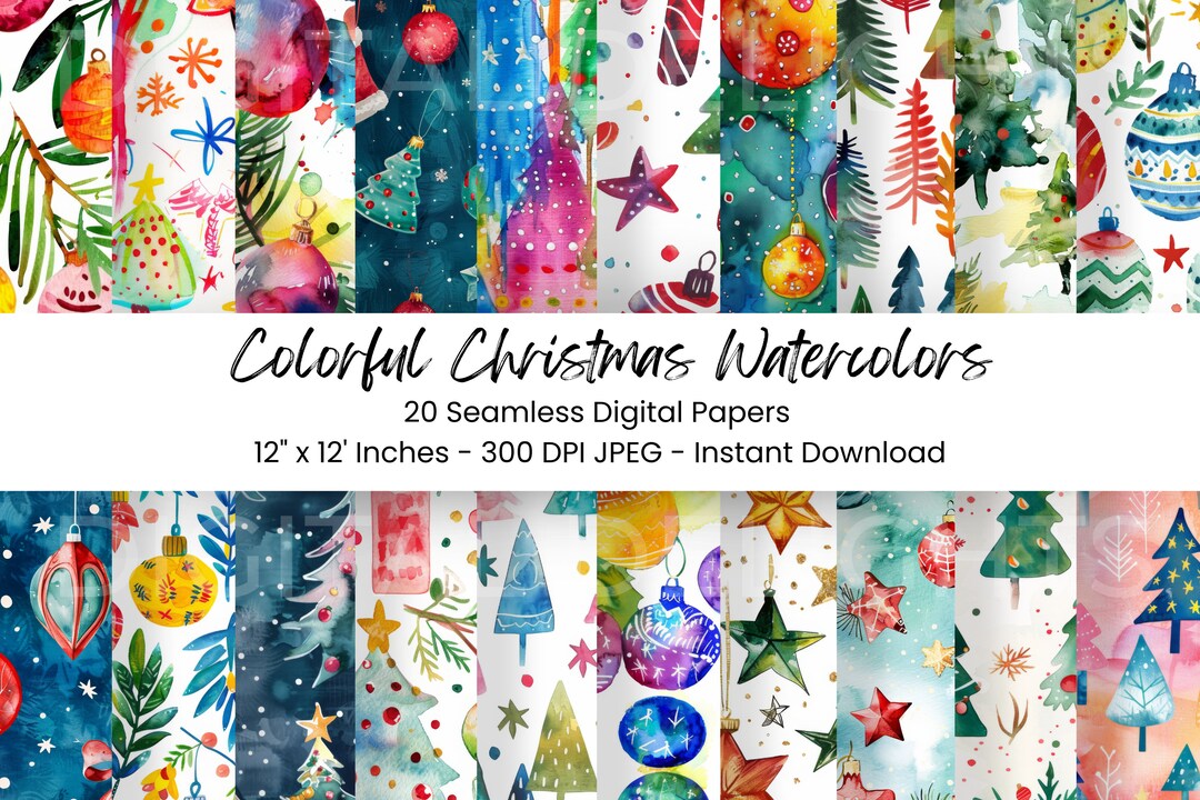 Watercolor Christmas Digital Paper: Festive Scrapbook Patterns (digital ...