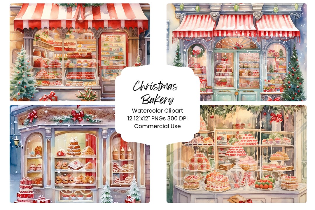 Christmas Bakery Clipart: Watercolor Holiday PNG Bundle (digital ...
