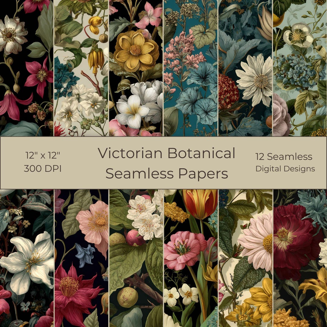 Victorian Botanical Digital Paper – Dark Academia Scrapbook (12x12 ...