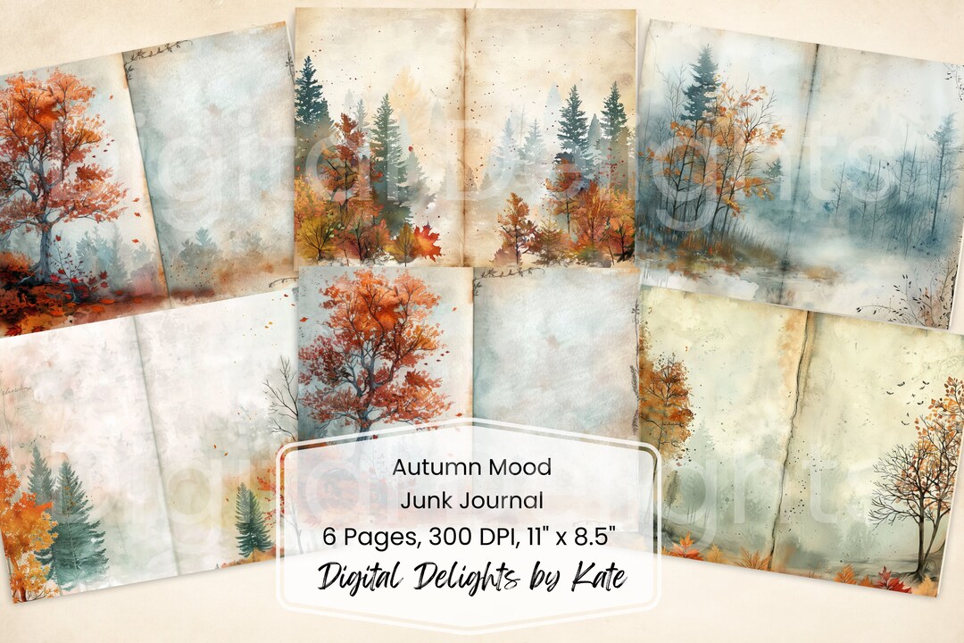 Autumn Junk Journal Pages: Moody Fall Foliage, Printable Ephemera ...