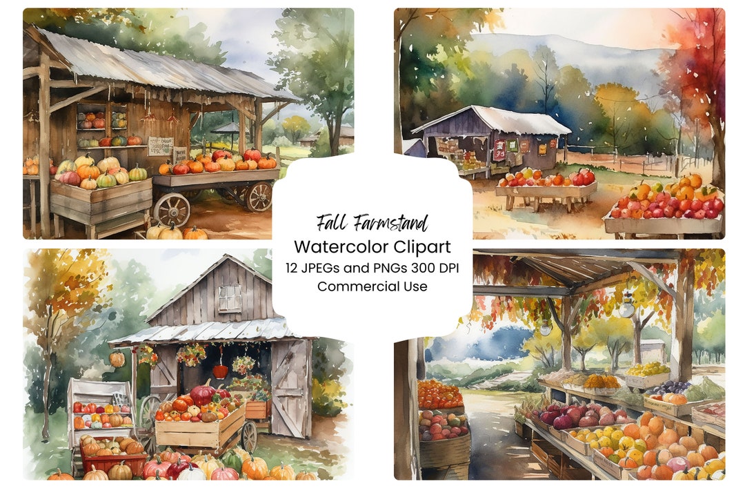 Fall Farm Stand Digital Paper Bundle 12 PNG JPG Files Autumn Farmers ...