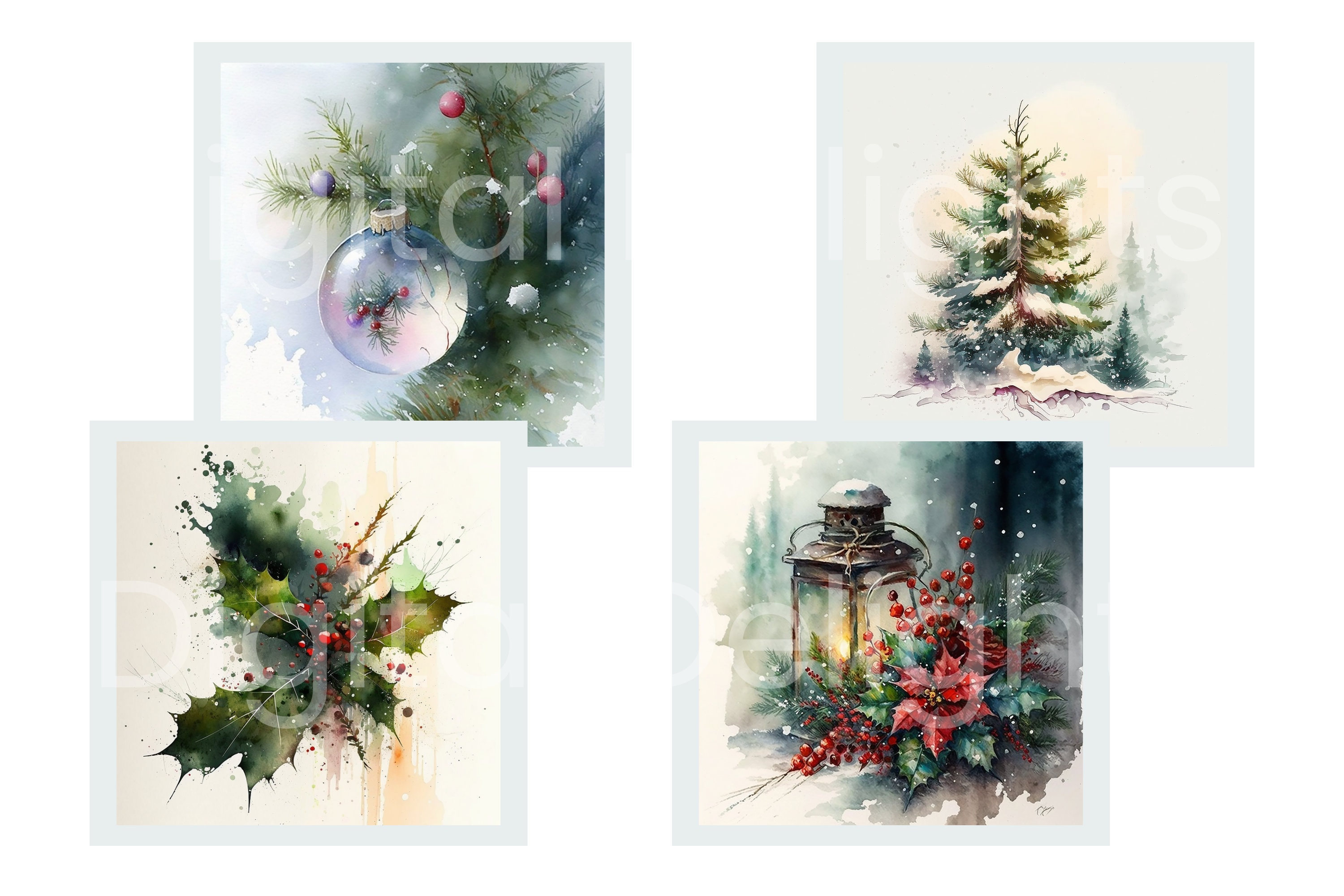 Christmas Watercolor Clipart Digital Paper Bundle 12 PNG - Etsy