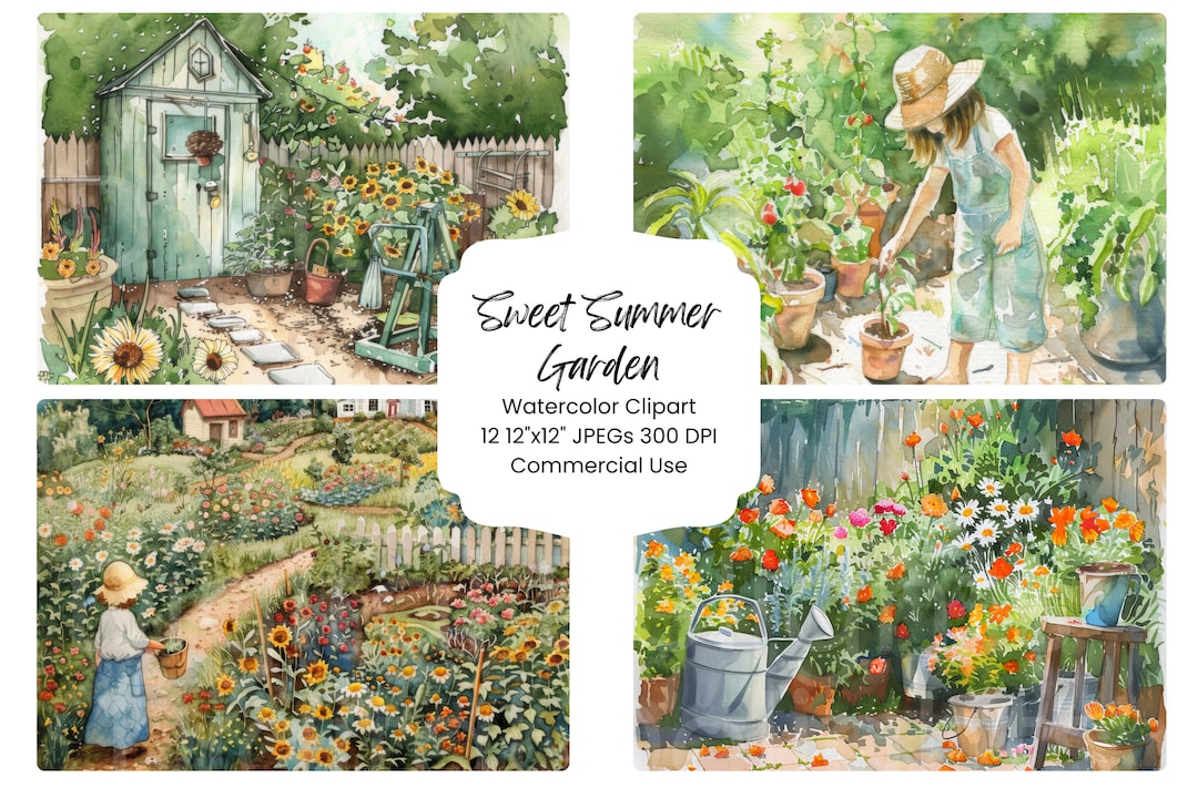Sweet Summer Garden Watercolor Digital Paper Bundle 12 JPEG Files ...
