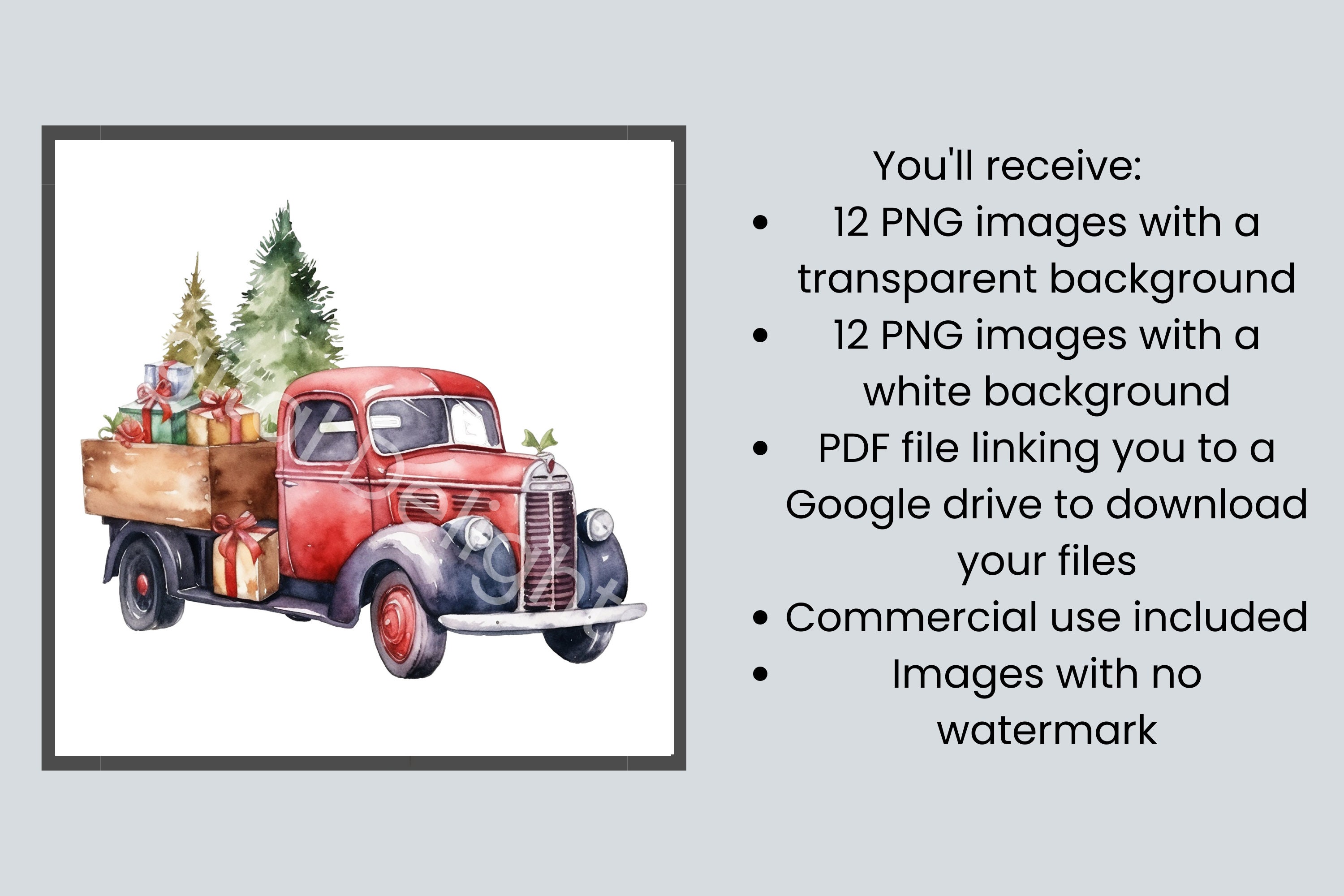 Retro Christmas Truck Clipart Watercolor Digital Paper Bundle - Etsy