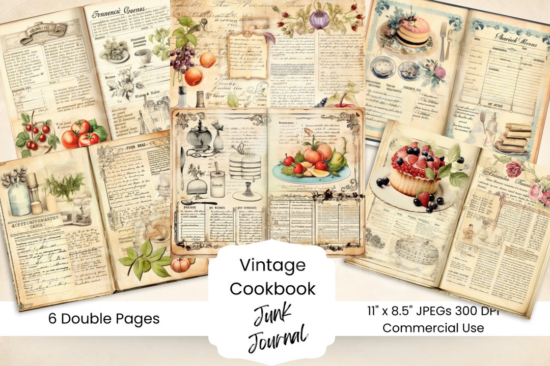 Vintage Cookbook Junk Journal Kit: Cooking Ephemera (digital Download ...