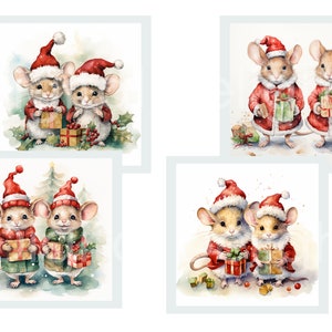 Cute Christmas Mice Clipart Watercolor Digital Paper Bundle 12 PNG ...