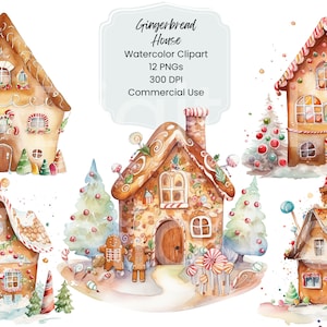 Gingerbread House Watercolor Clipart: Christmas Digital Paper (PNG) - Etsy