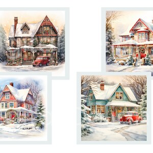 Christmas House Clipart Watercolor Digital Paper Bundle 12 PNG Holiday ...