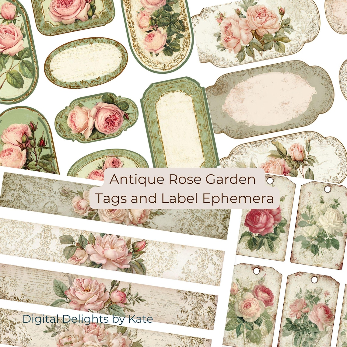 Antique Rose Tags and Labels | Junk Journal Ephemera (digital) - Etsy