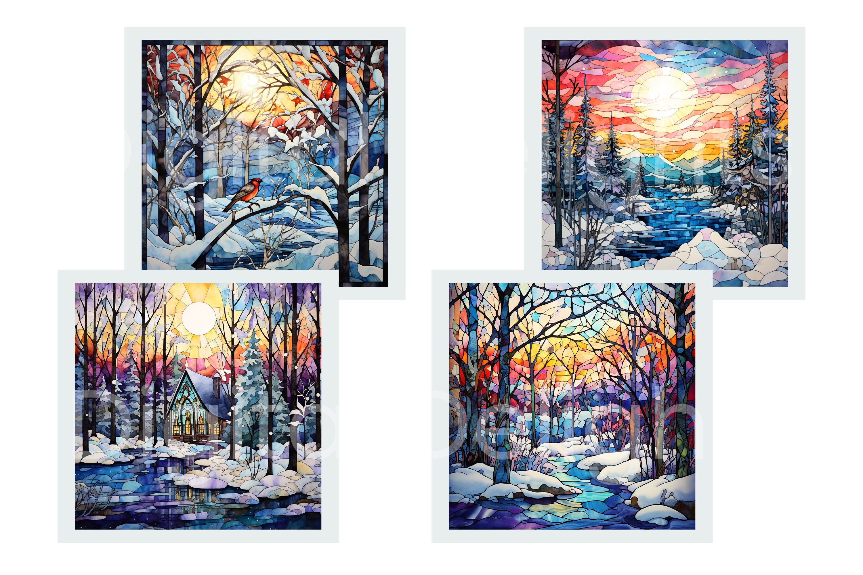 Winter Stained Glass Clipart Watercolor Digital Paper Bundle - Etsy