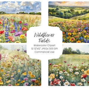 Field of Wildflowers Meadow Clipart Watercolor Meadow Wedding Design ...