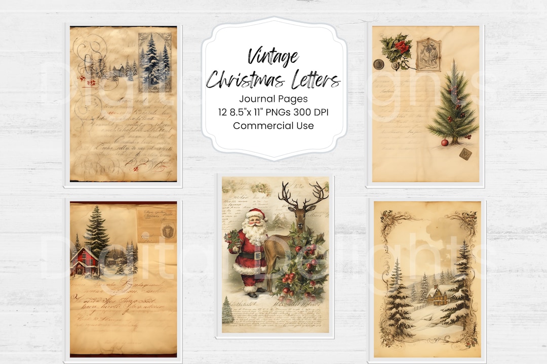 Vintage Christmas Letters Printable Digital Journal Paper Holiday ...