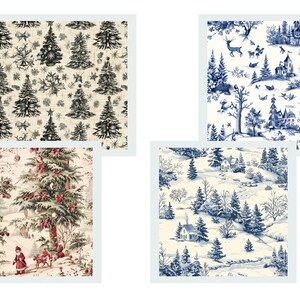 Vintage Christmas Toile Watercolor Digital Paper Bundle 12 JPEG Holiday ...