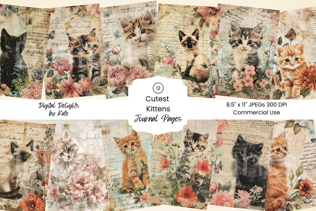 Cutest Kittens Junk Journal Digital Paper Floral 12 Digital Journal ...