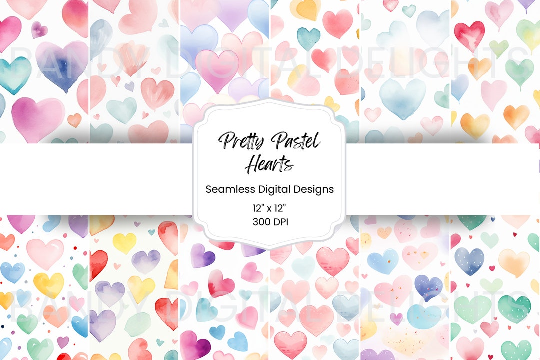 Watercolor Hearts Digital Paper PNG Seamless Valentine Printable ...