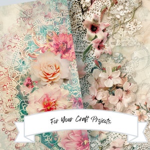 Floral Lace Junk Journal Kit Printable Pages Vintage Inspired Scrapbook ...
