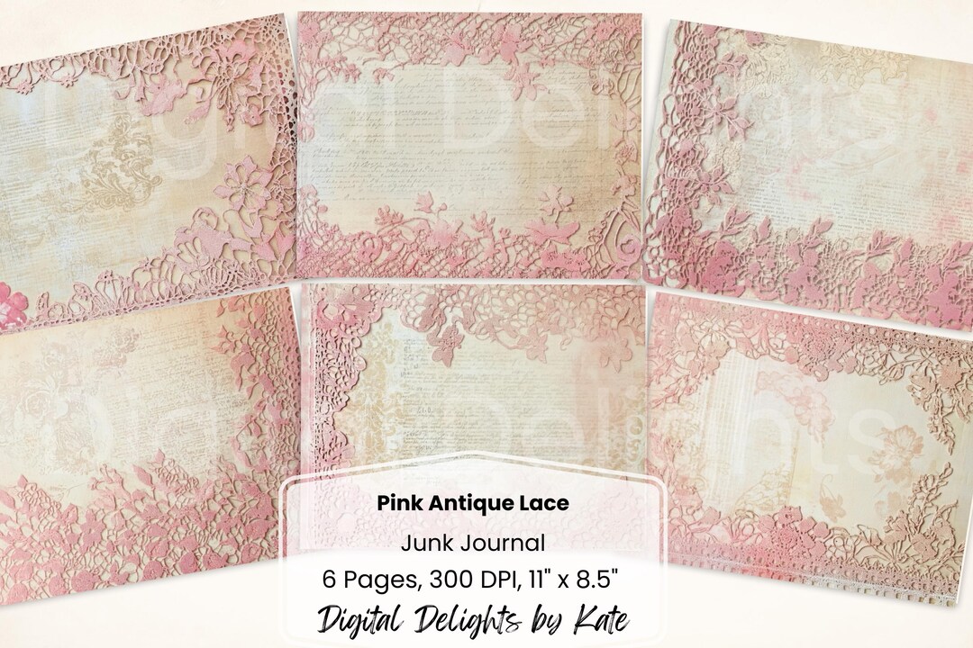 Pink Antique Lace Junk Journal Pages: Shabby Chic Ephemera (digital ...