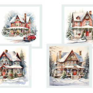 Christmas House Clipart Watercolor Digital Paper Bundle 12 PNG Holiday ...