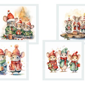 Cute Christmas Mice Clipart Watercolor Digital Paper Bundle 12 PNG ...