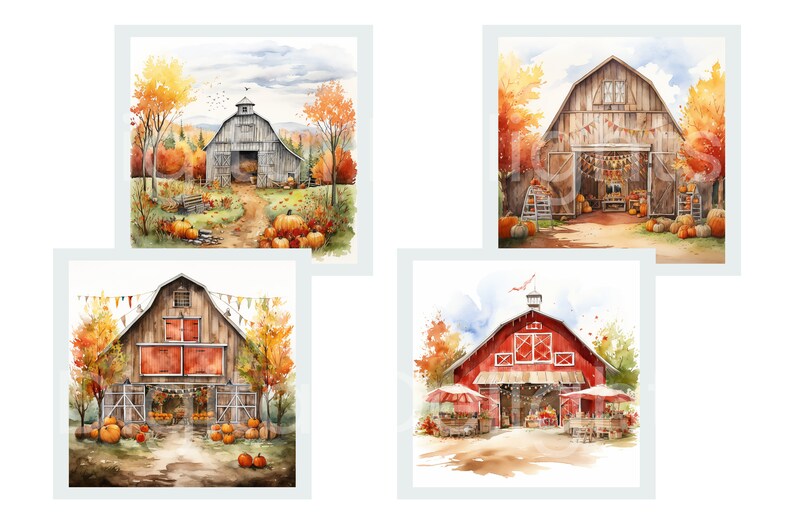 Autumn Barn Festival Clipart Watercolor Digital Paper Bundle - Etsy