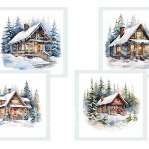Christmas Cabin Clipart Watercolor Digital Paper Bundle PNG Holiday ...