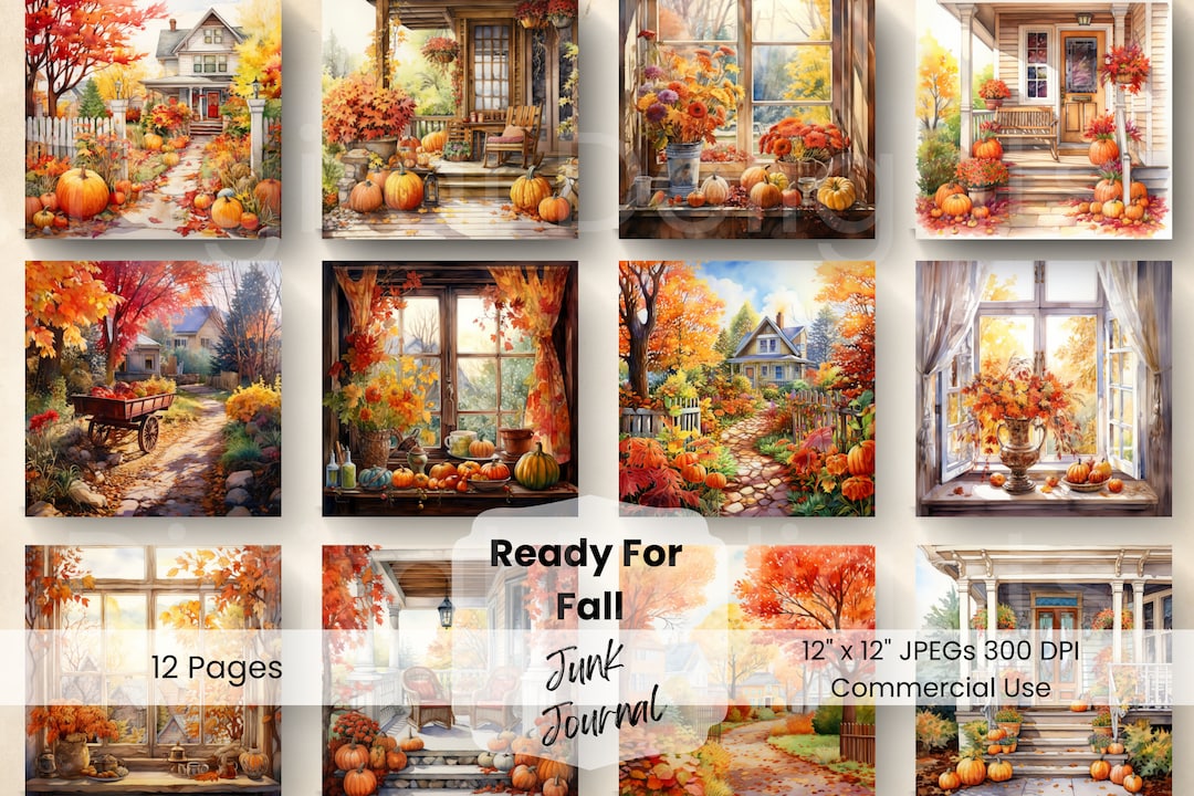 Ready for Fall Watercolor Digital Paper Bundle 12 JPEG Autumn Porch ...