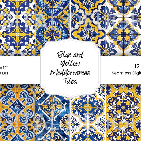 Yellow and Blue Italian Tile Pattern - Etsy