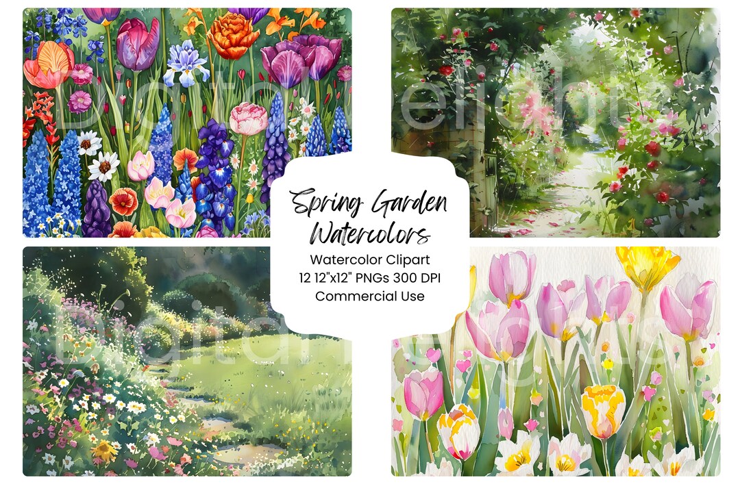 Spring Garden Watercolor Digital Paper Bundle 12 JPEG Junk Journal ...