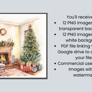 Cozy Christmas Corner Clipart Watercolor Digital Paper Bundle 12 PNG ...