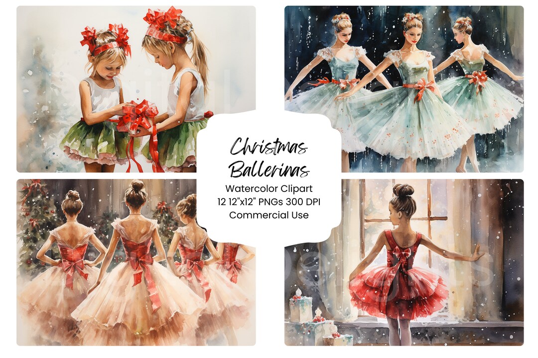 Christmas Ballerinas Clipart Watercolor Digital Paper Bundle 12 PNG ...