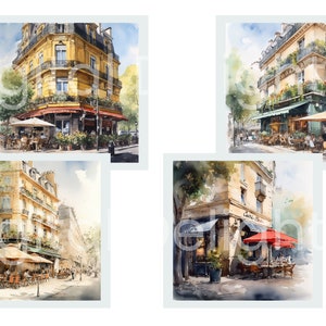 Paris Cafes Watercolor Digital Paper Bundle 12 PNG Watercolor Parisian ...