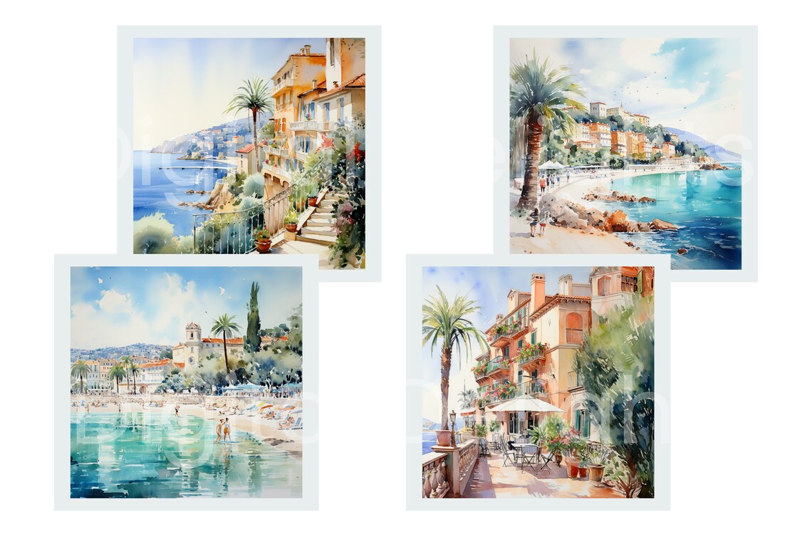 French Riviera Watercolor Clipart: Europe Scenery (digital Download) - Etsy