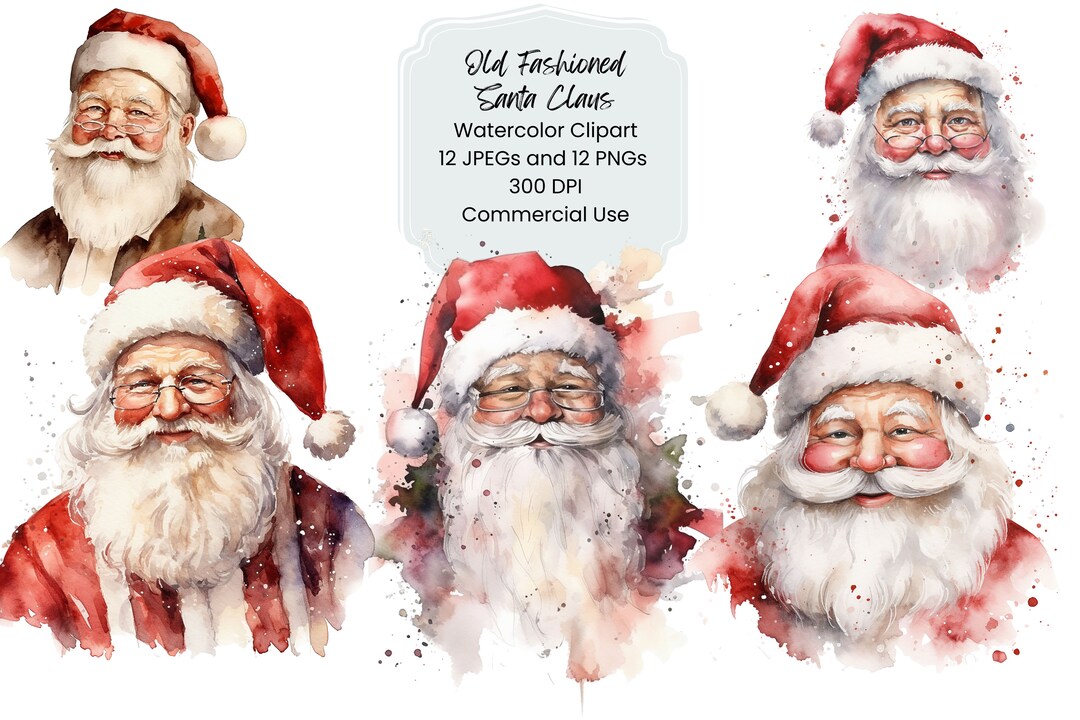 Santa Claus Clipart Watercolor Digital Paper Bundle 12 JPEG Holiday ...