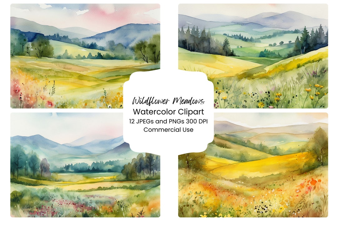 Wildflower Meadows Digital Paper Bundle 12 PNG JPG Files Hills ...