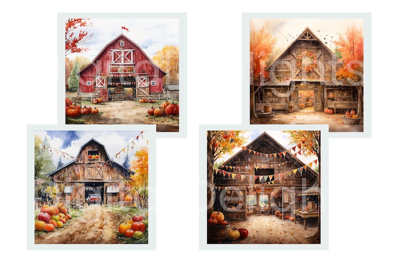Autumn Barn Festival Clipart Watercolor Digital Paper Bundle - Etsy