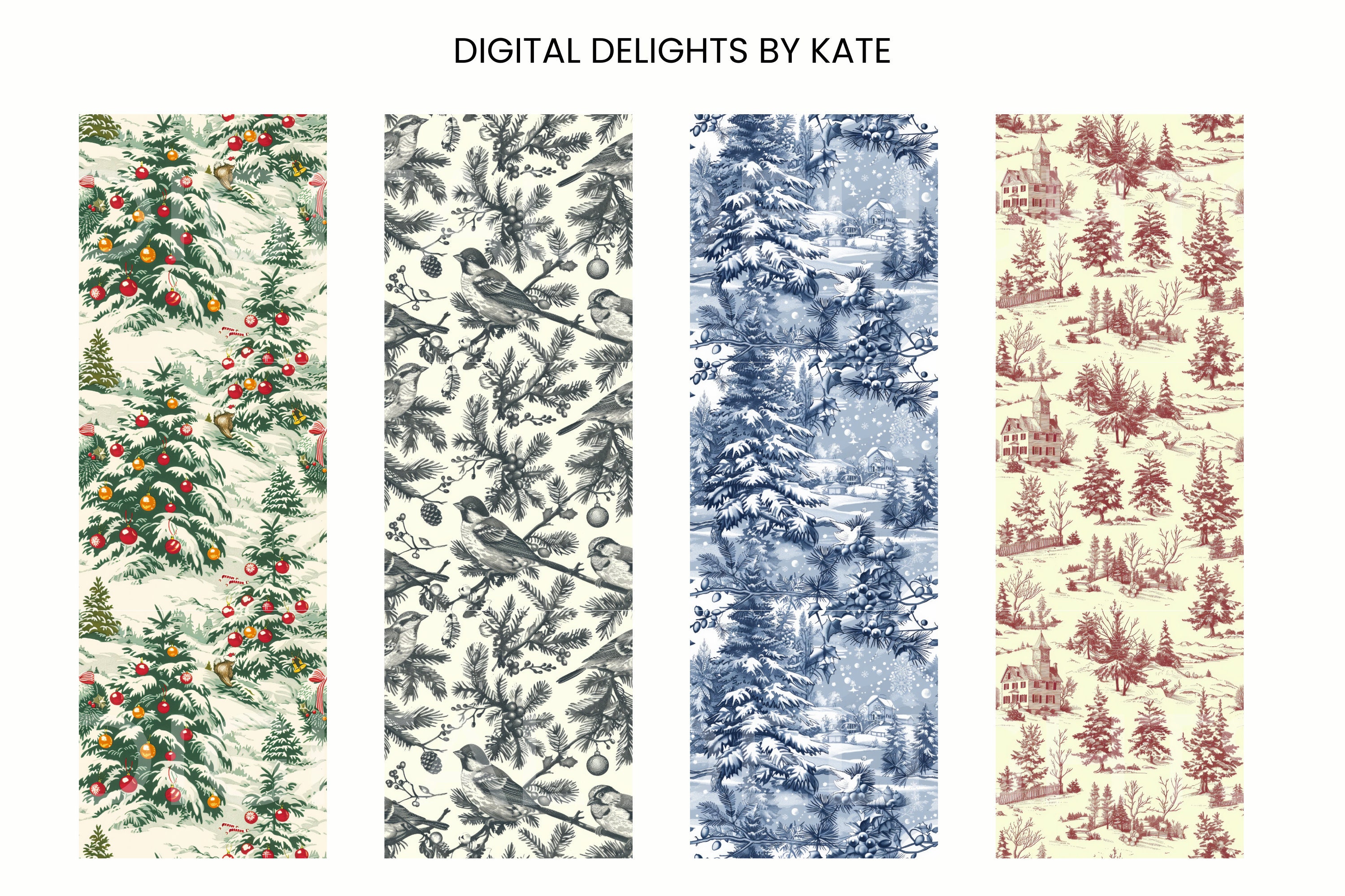 Vintage Christmas Toile Digital Paper: Seamless Holiday Patterns (20 ...