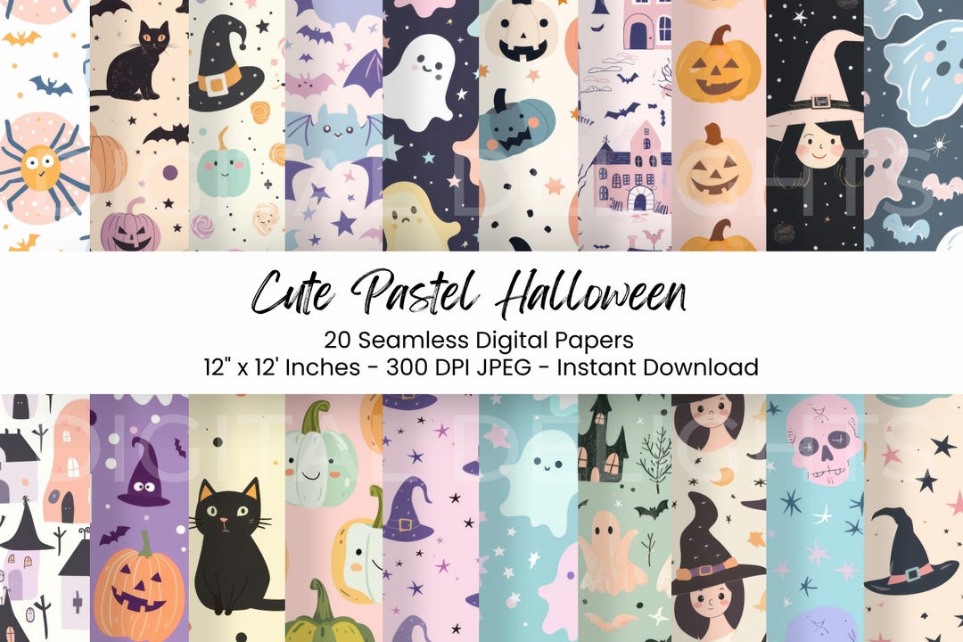 Cute Pastel Halloween Seamless Bundle Repeat Pattern Backgrounds ...