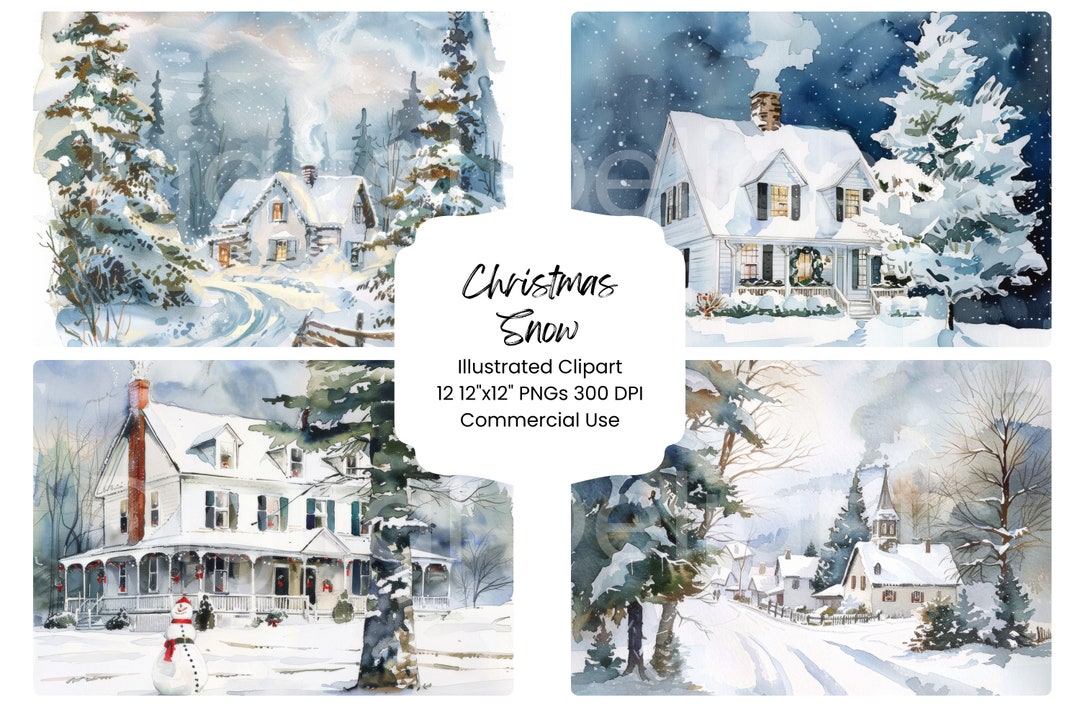 White Christmas Clipart Watercolor Digital Paper Bundle 12 JPEG Holiday ...