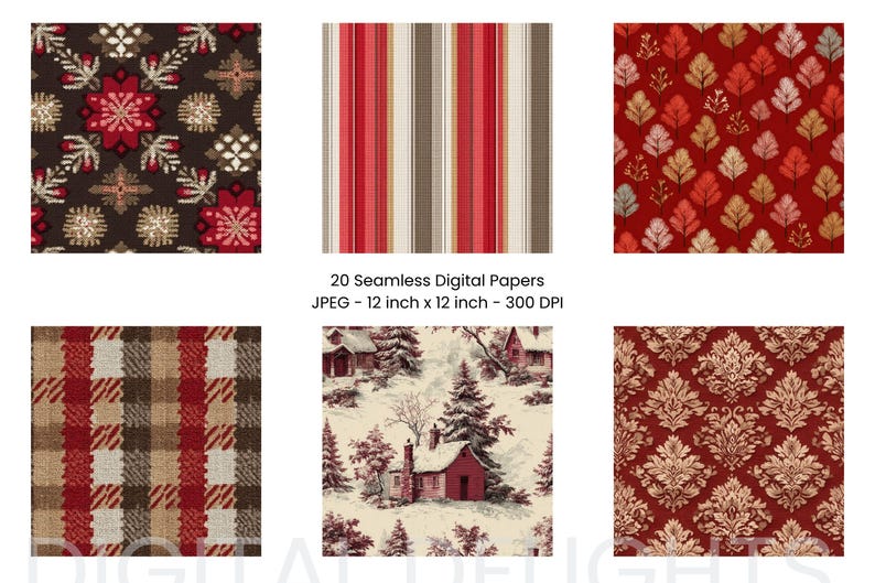 Christmas Digital Paper Pack: Rustic Holiday Seamless Patterns (20 ...