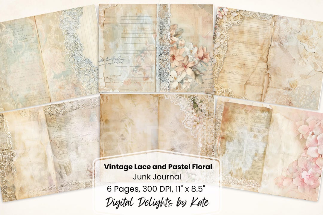 Vintage Lace Floral Junk Journal Pages: Shabby Chic Ephemera (digital ...